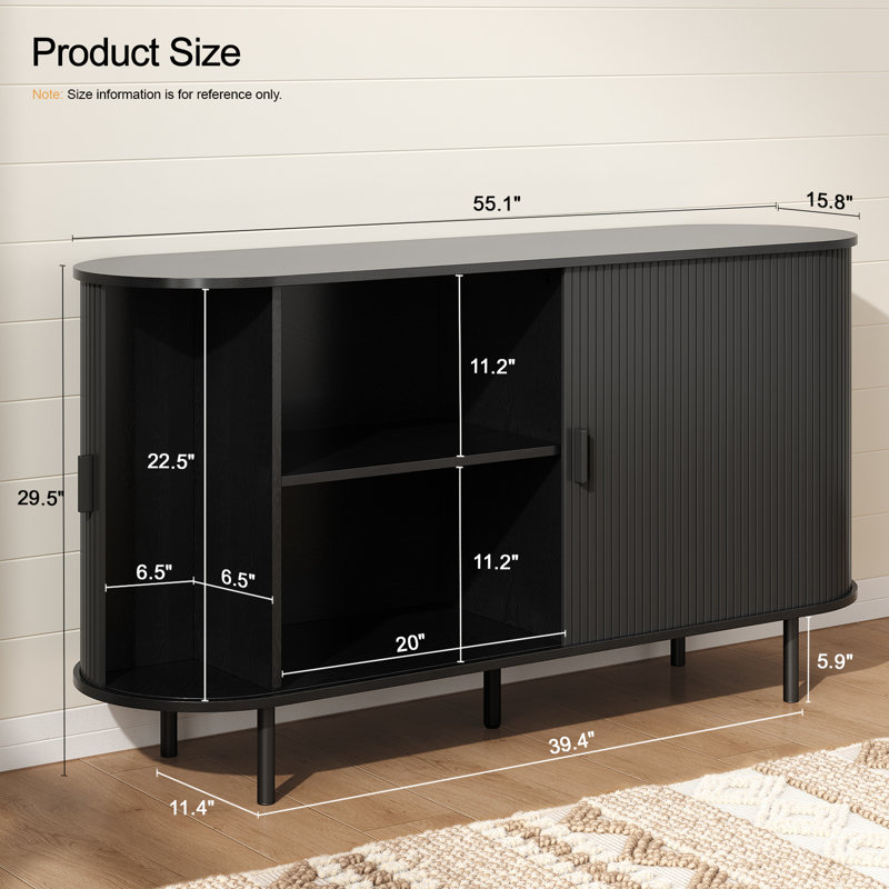 Ebern Designs 55'' Sideboard Storage Cabinet With Doors And Shelves - Credenza Storage Cabinet ...
